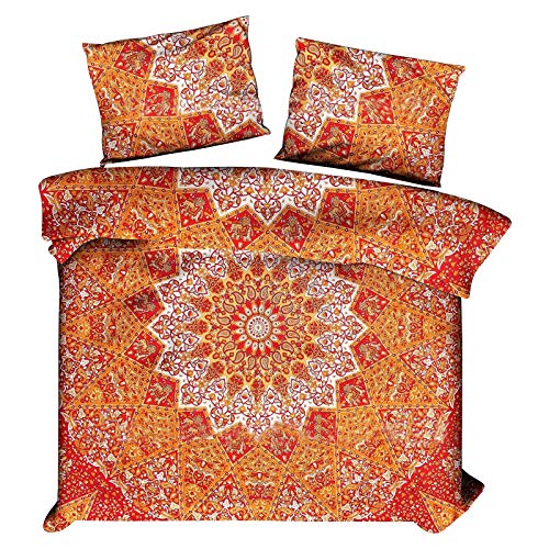 Marusthali Duvet Cover – Cotton Twin Size Razaai Cover – Mandela Floral Quilt duvet Cover, Orange Doona Set - Comforter indoor Beding set- Elegant Look Your Bedroom Decor - 80" X 50"