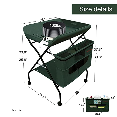 Portable Baby Changing Table, Diaper Changing Table Dresser Changing Station for Infant, Diaper Changing Table Pad, Mobile Nursery Organizer for Newborn -Green…