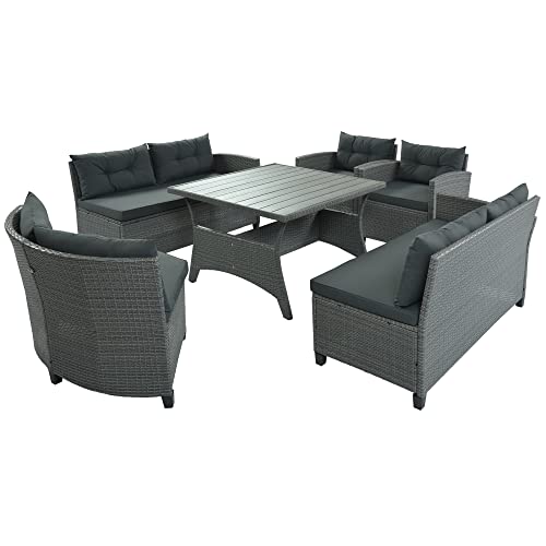 Lifeand Patio Rattan Dinning 6-Piece Outdoor Wicker Sofa Set, Gray