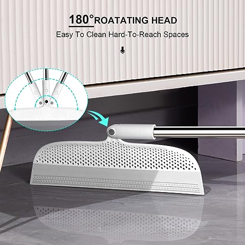 Magic Broom Floor Squeegee Pet Hair Remover, Silicone Squeegee Broom for Floor, Long Handle Squeegee for Carpet, Bathroom Tile, Hardwood, Fur,Garage, Liquid Spills, Fine dust, 51.77in & Hook Holder