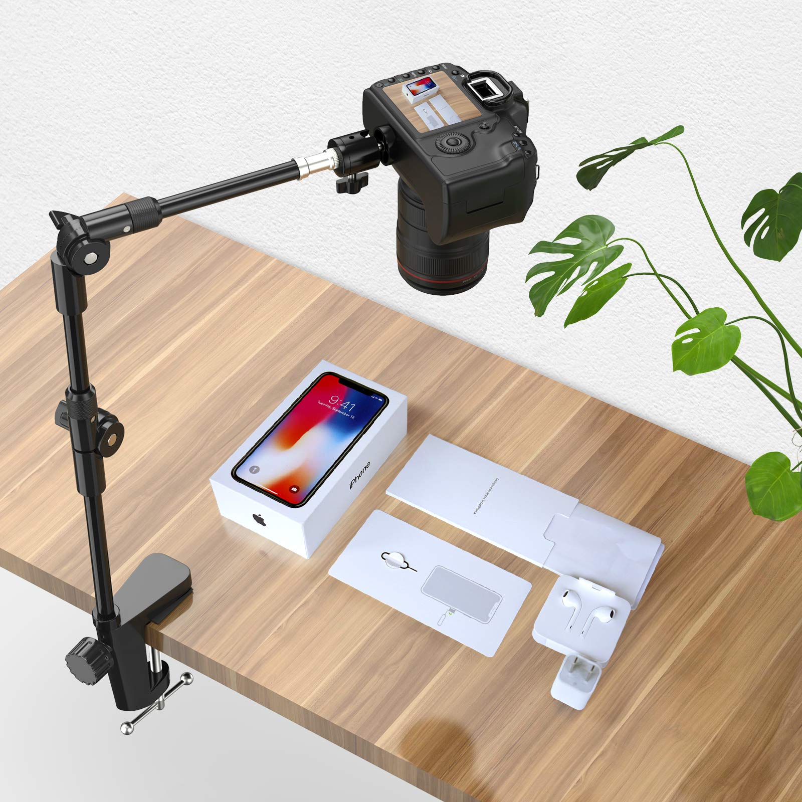Webcam Stand Camera Mount with Phone Holder & 5/8" Screw, 25in Flexible Projector Stand Gooseneck Desk Mic Stand for Logitech C922 C930e C920 C615 C960 Brio 4K, GoPro, Blue Yeti Snowball Ice