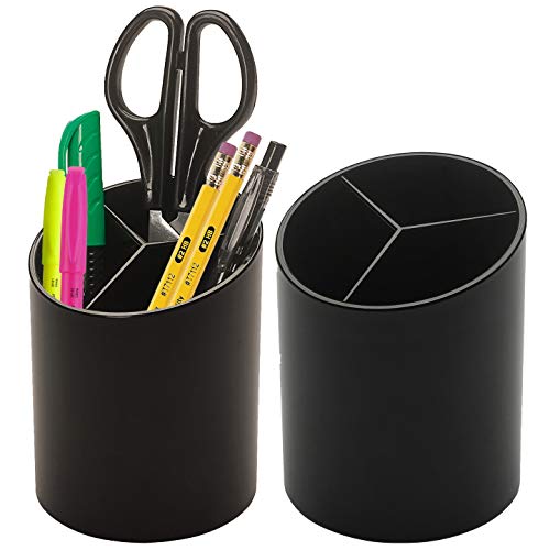 Manaloom Pen Holder, 3 Compartment Desktop Organizer - Pencil Cup, Perfect for Organizing Pens, Pencils, Home and Office - 2 Pack