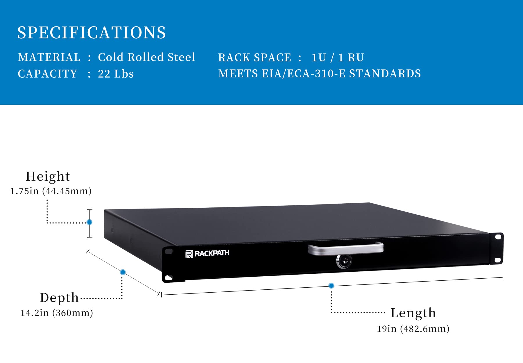 RackPath 1U Rack Mount Drawer for 19 Inch AV/Network/DJ Equipment Racks or Cabinets with Lock and Key