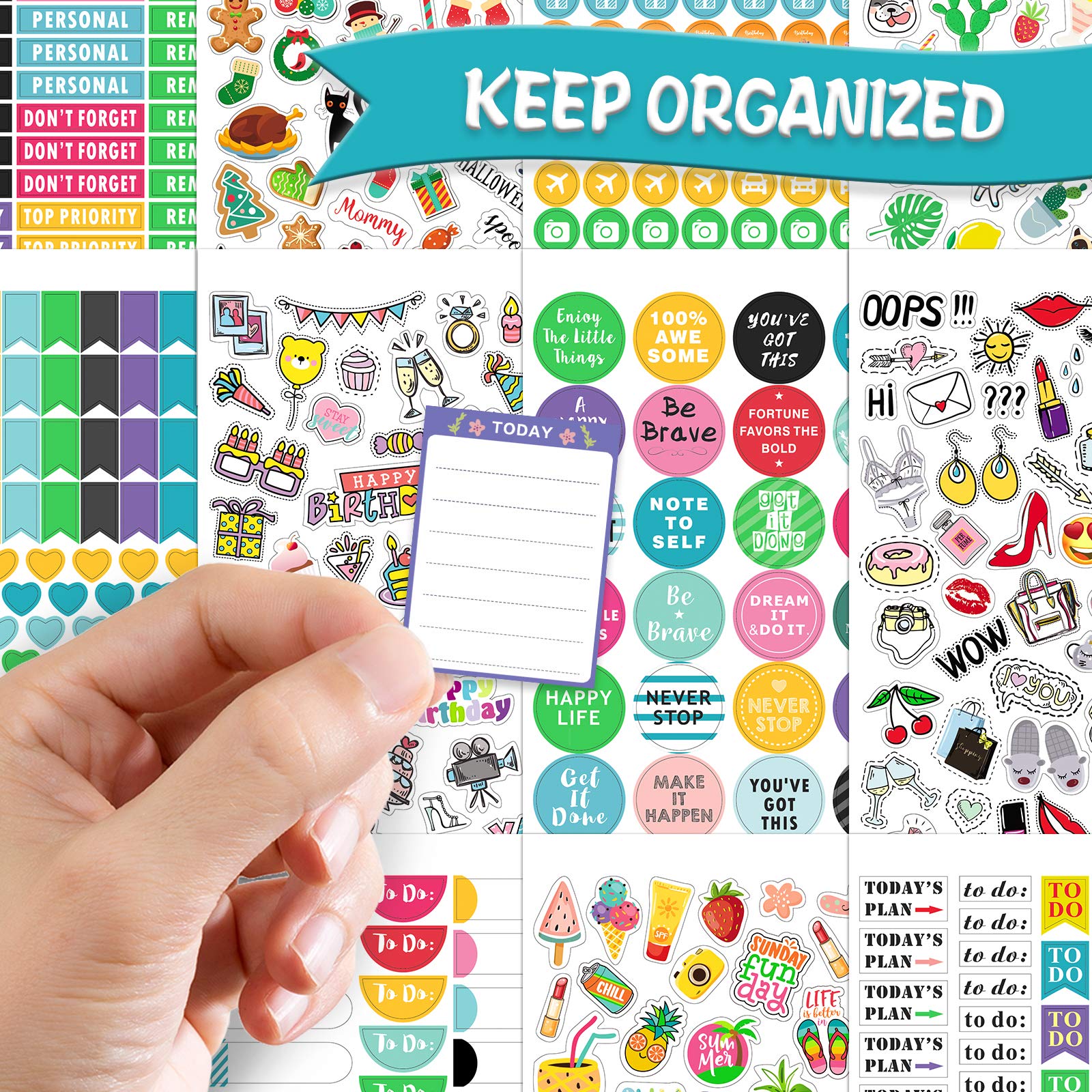 Planner Stickers - 28 Sheets, 1378 Stunning Design Accessories for Journals and Calendars, Essential Planner Accessories by Tullofa - Green