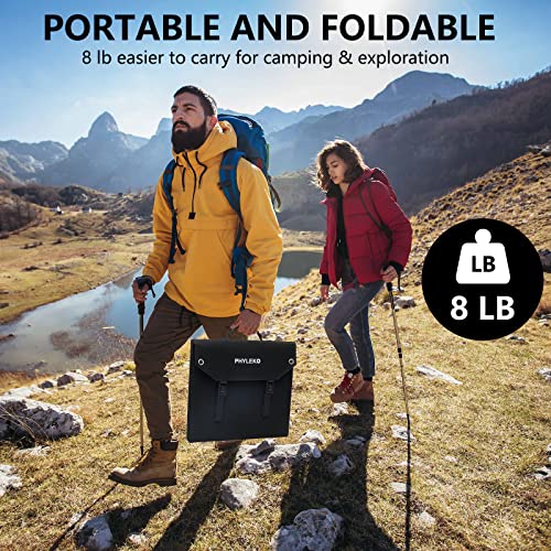 PHYLEKO Solar Panels,100W 18V Portable Solar Panel,IP67 Waterproof Solar Panel Charger for Camping, Foldable Solar Panel Monocrystalline USB Solar Charger for Power Station,Generator,iPhone,Camping