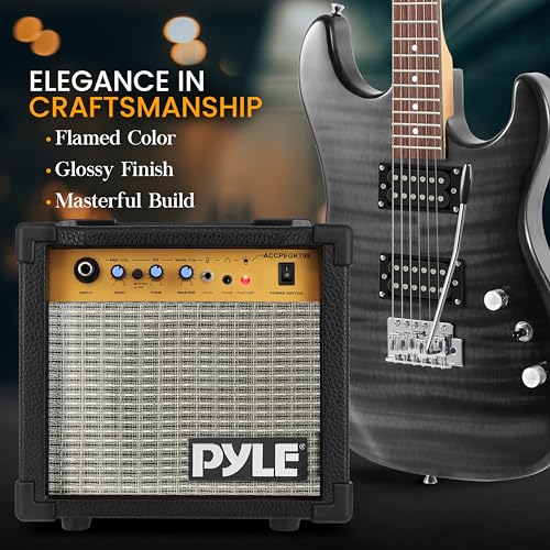 Pyle Electric Guitar Kit with Amp, Full Size Instrument with Humbucker Pickups, Guitarra Electrica Amplifier and Beginner Bundle Accessories, 39" Legacy Red