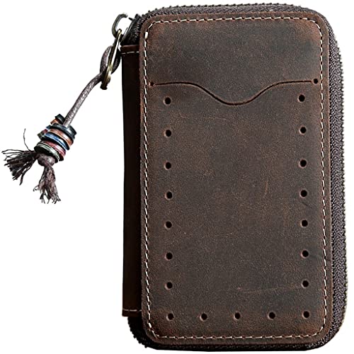 YFQHDD Men's Vintage Leather Key Case Multifunctional Zipper Large Capacity Female Bus Card Holder Couple