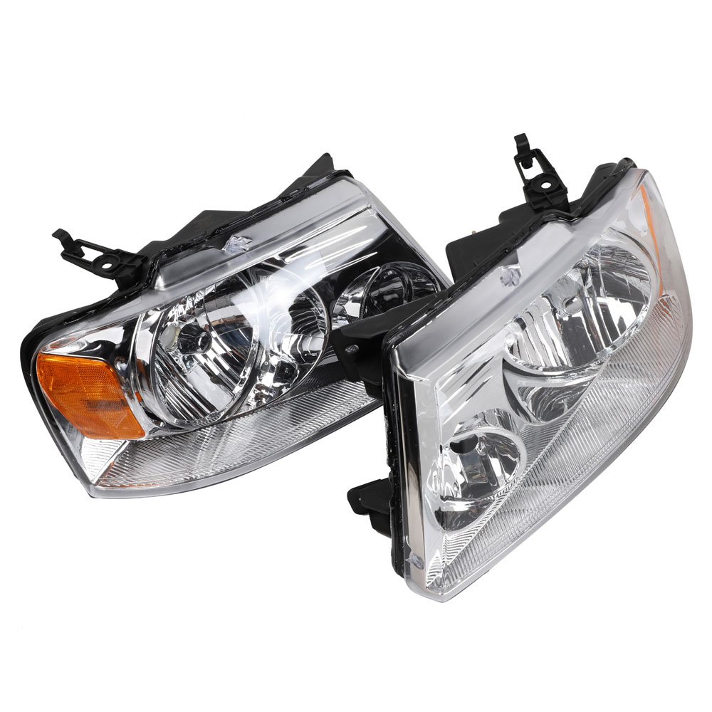 MILLION PARTS Headlight Assembly Compatible with 2004-2008 Ford F150 Pickup 2006-2008 Lincoln Mark LT Passenger and Driver Side Chrome Amber Headlight