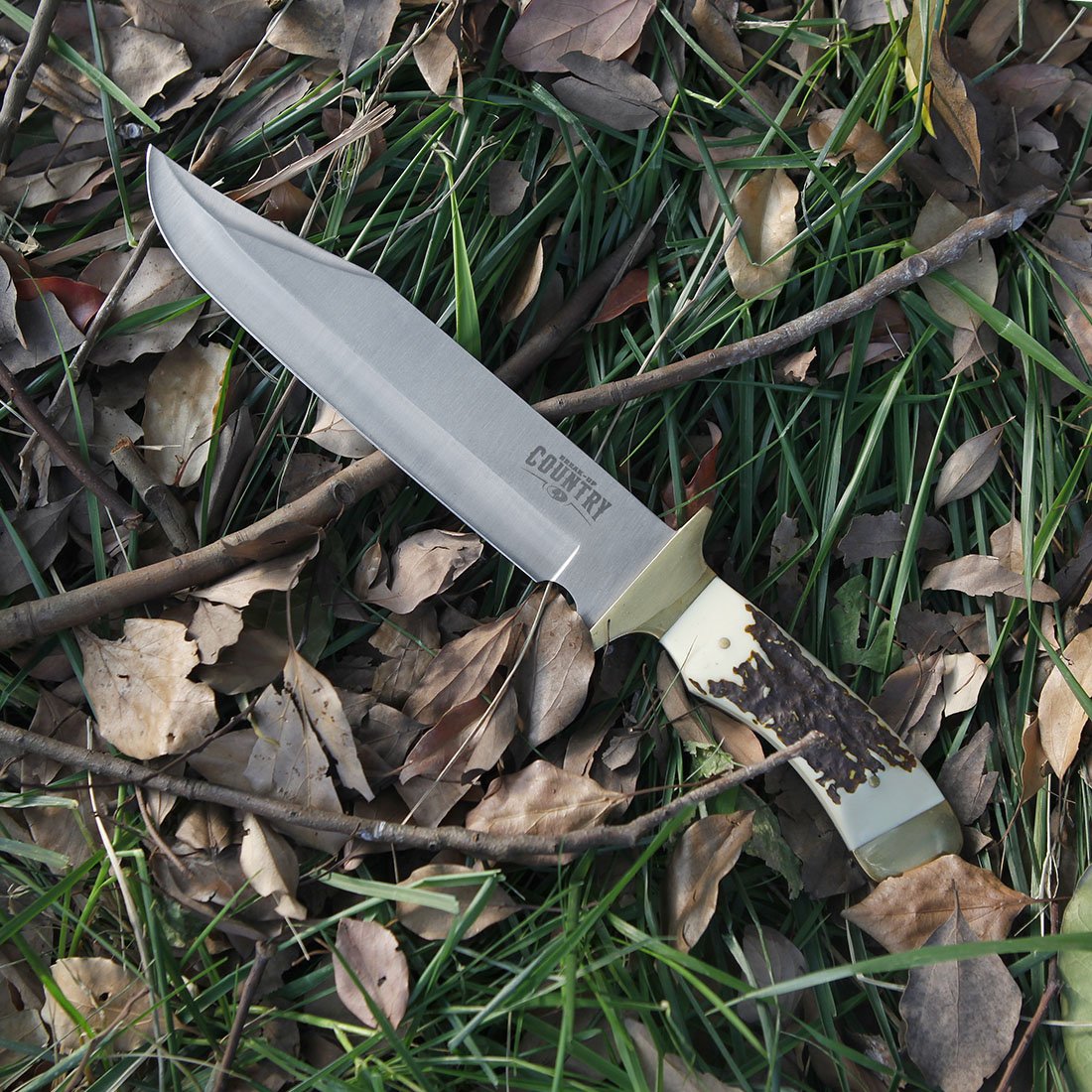 MOSSY OAK 14-inch Bowie Knife Stainless Steel Fixed Blade Full Tang Handle with Leather Sheath