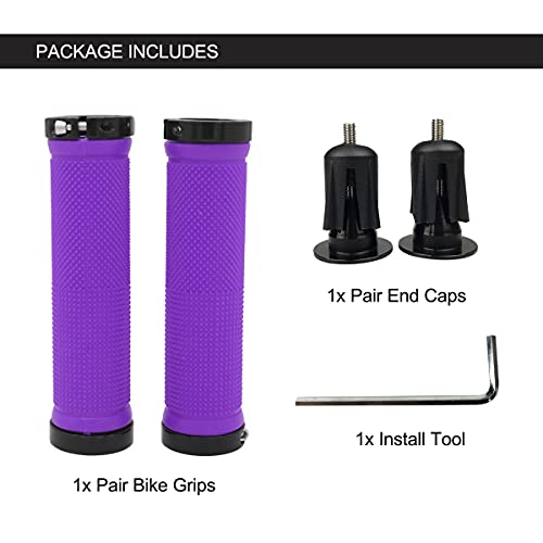 PLATT Bicycle Handle Bar Grips Colorful Rubber Mushroom Grips for BMX/MTB Bikes (2 Pairs) (Purple+end caps)