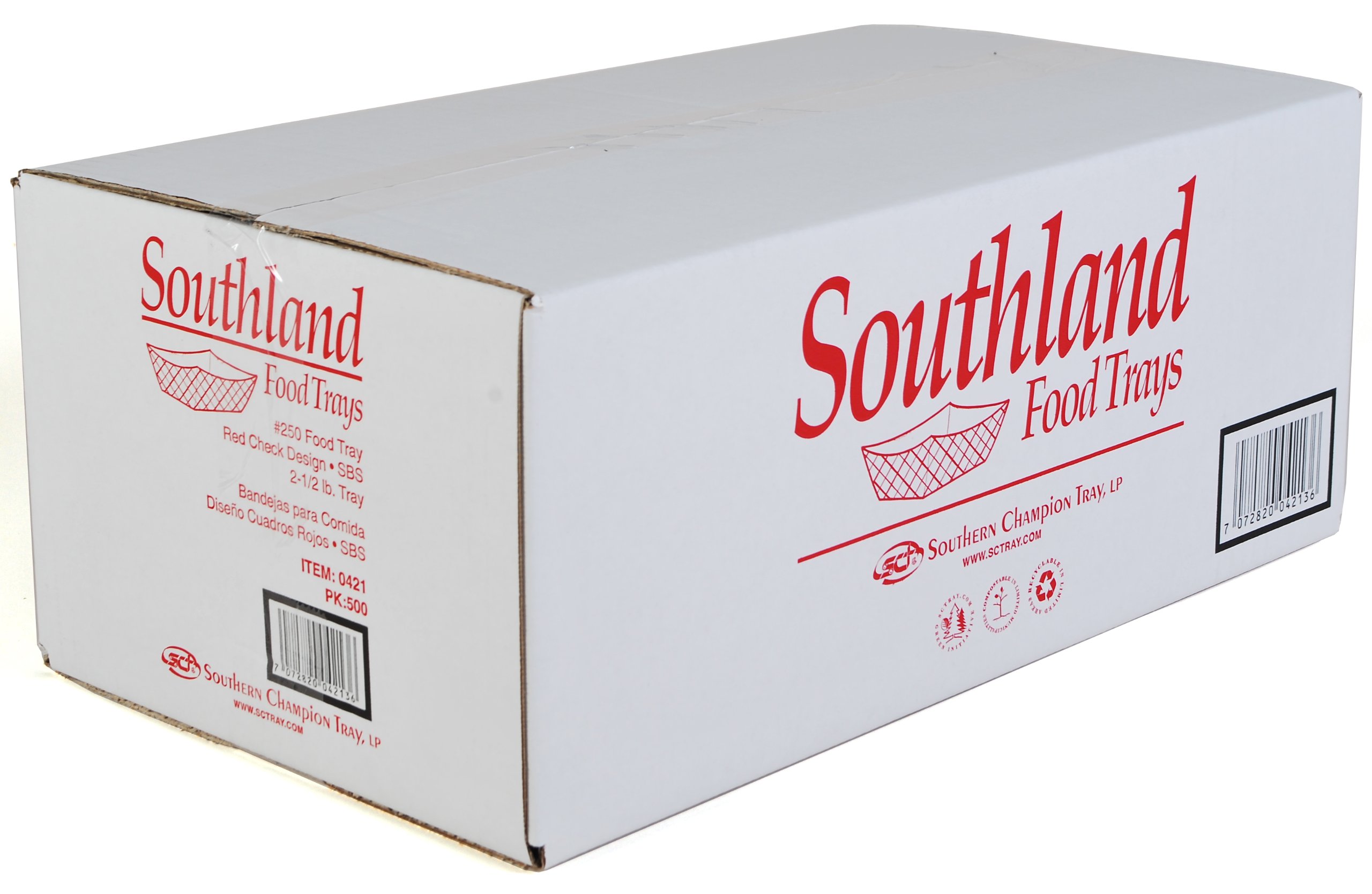 Southern Champion Tray 0421 #250 Southland Paperboard Food Tray, 2-1/2 lb Capacity, Red Check (Case of 500)