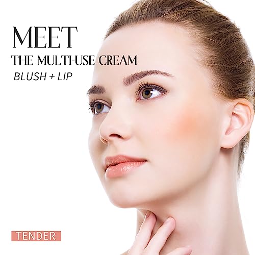 MYMERRY Blush Stick, Cream Blush for Cheeks and Lip Tint, Dewy Finish, Buildable & Blendable Color, Lightweight & Long-Lasting Formula | Tender-Peach & Angled Blush Brush(0.53fl.oz)
