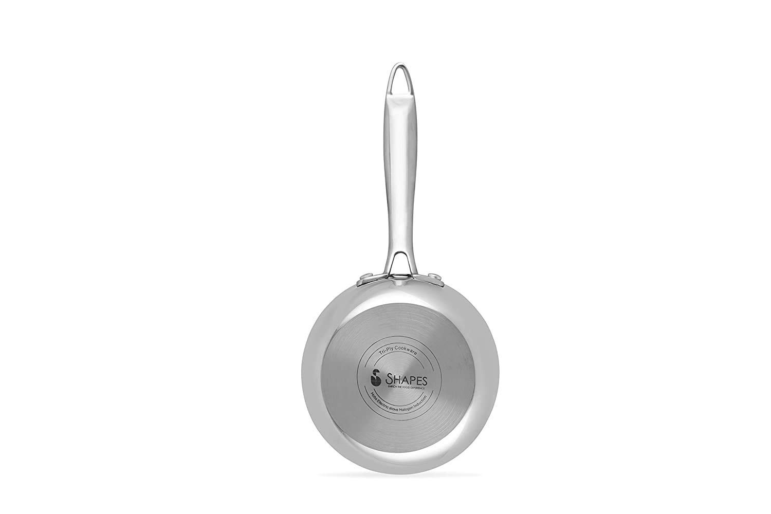 Shapes Steel Stainless Tri-ply Frying Pans - Induction Ready, Easy to Clean, Dishwasher Safe, Silver, Capacity 1 Quart - With Robust Handle - Use for Home, Kitchen & Restaurant (7.8 Inch)