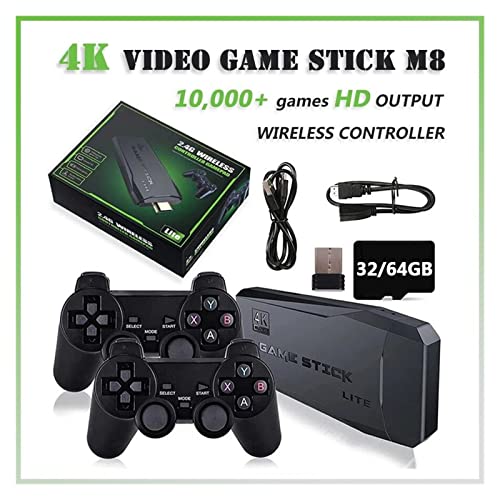TOBAYA Gift Plug & Play Games Consoles Video Game Sticks Console 2.4G Double Wireless Controller Game Stick 4K 10000 Games 64GB Retro Games for PS1 GBA Christmas GIF