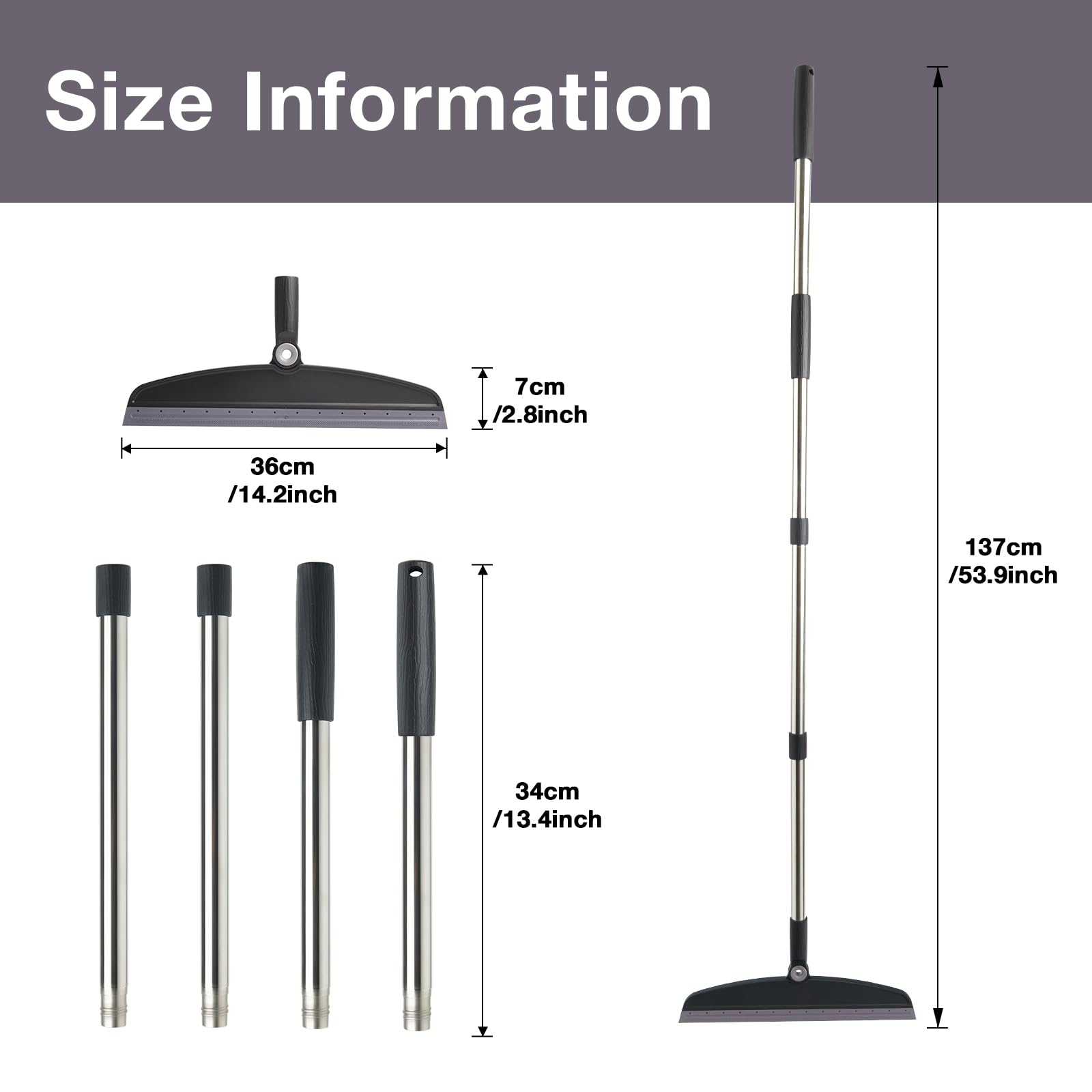 XXFLOWER Silicone Air Broom,Multifunction Magic Broom with Long Handle,Adjustable Rubber Squeeze Broom Sweeping Water,Pet Hair Remover for Carpet,Kitchen,Concrete Floor,Bathroom Tile(Charcoal)