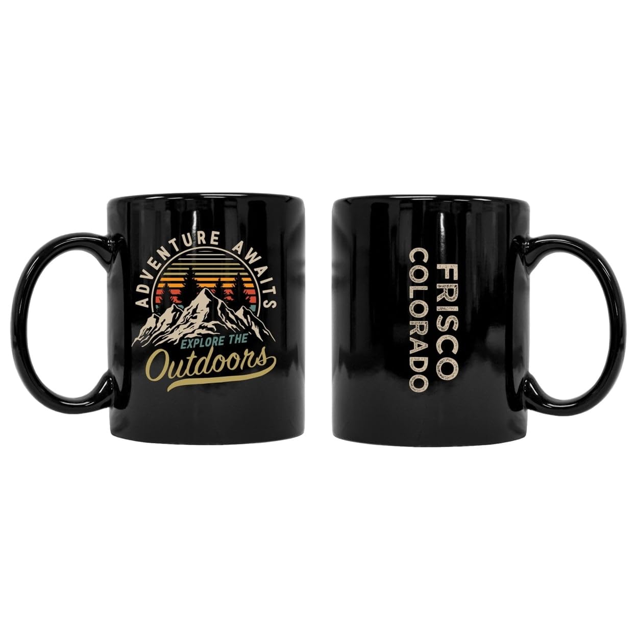 R and R Imports Frisco Colorado Souvenir Adventure Awaits 8 oz Coffee Mug 2-Pack (Black).