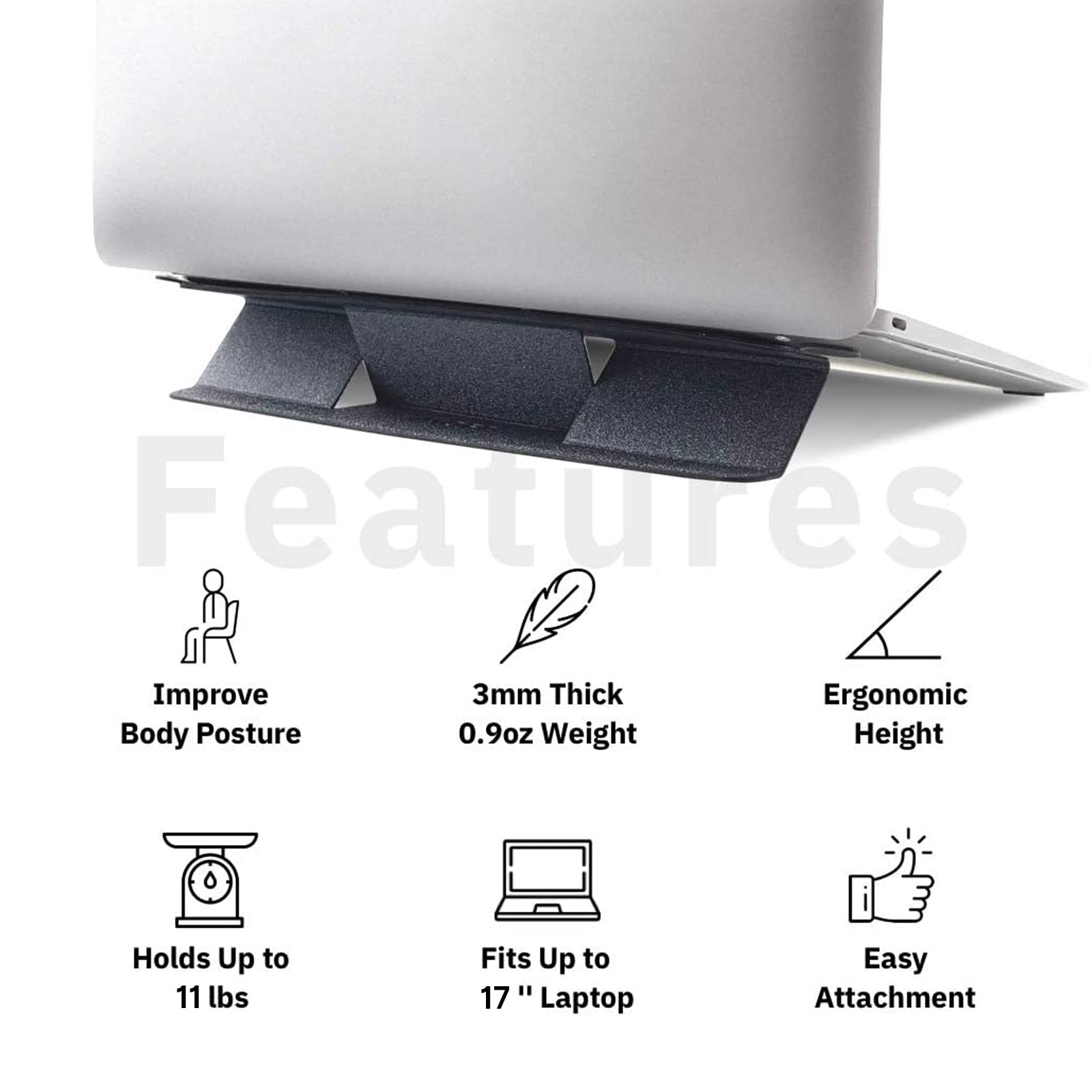 MOFT Compact Adhesive Laptop Stand 2” Elevation for Typing Ergonomics, Fits Laptops Without Bottom Vents, Repositionable Residue-Free Computer Desk Stand,Grey