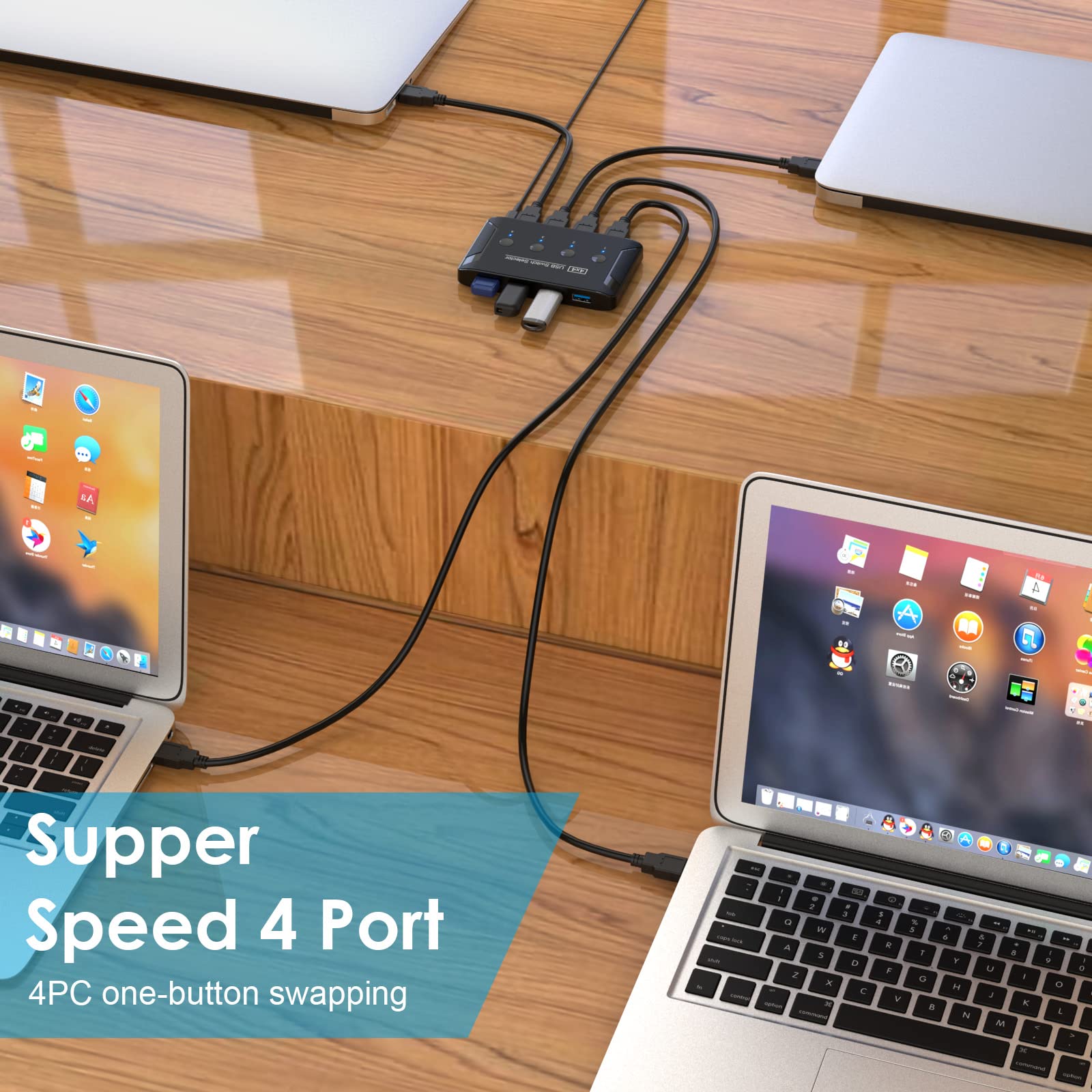YINNCEEN USB 3.0 Switch, USB Switcher 2 Computers Sharing 4 USB Devices for Keyboard Mouse Printer Scanner, Peripheral Switcher Box Compatible with Mac/Windows/Linux