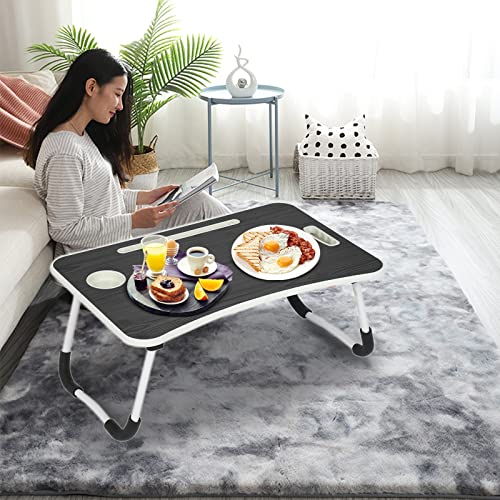 Micozy Bed Desk Laptop Table with Drawer Cup Holder Stand Groove Handle, 23.6 Inch Portable Lightweight Bed Table Tray Lap Desk for Working, Studying, Eating, Blue/Black Desk