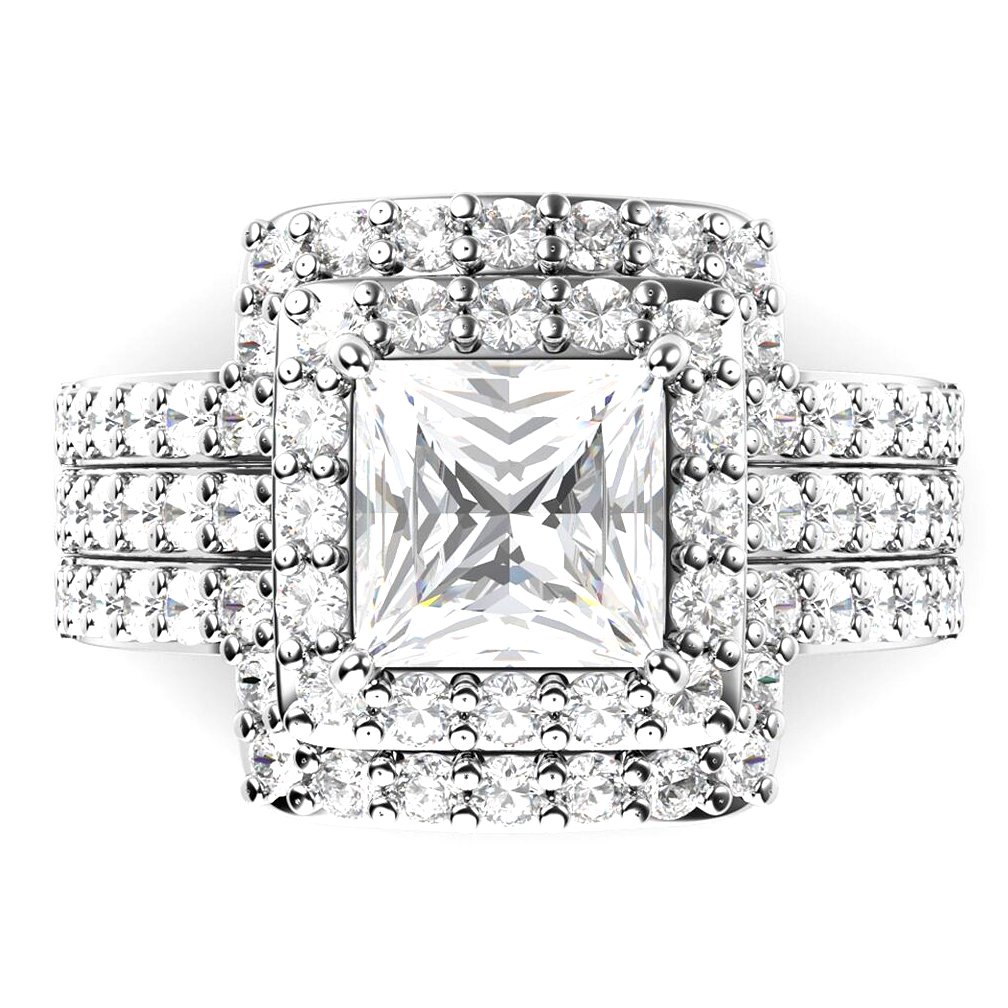 Metal Factory Sz 8 Sterling Silver 3Pcs 925 CZ Cubic Zirconia Engagement Wedding Band Ring Set