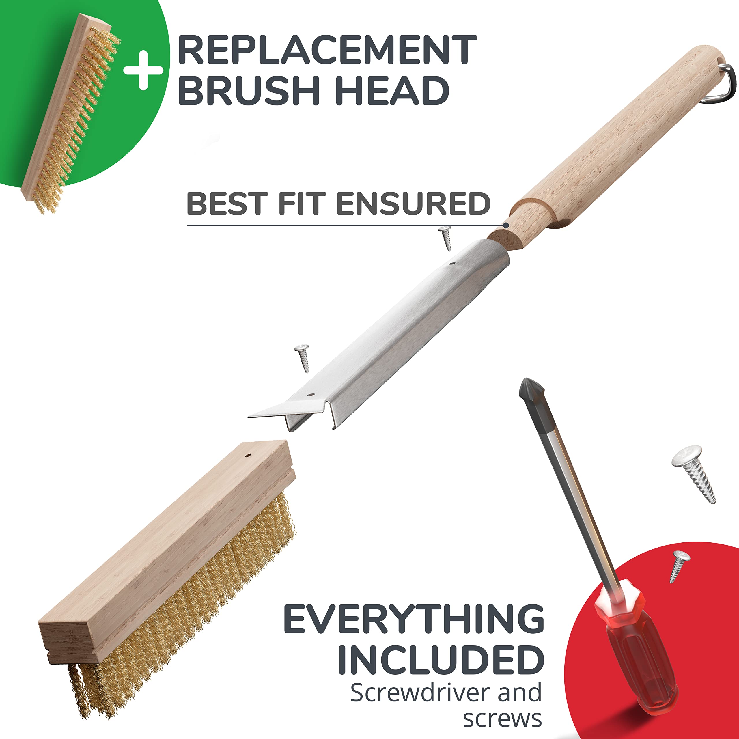 Senwosa 26β Pizza Oven Brush with Stone Scraper - Heat Resistant Stainless Steel Bristles, Extra Long Handle - Compatible with Ooni Ovens - Includes Spare Head