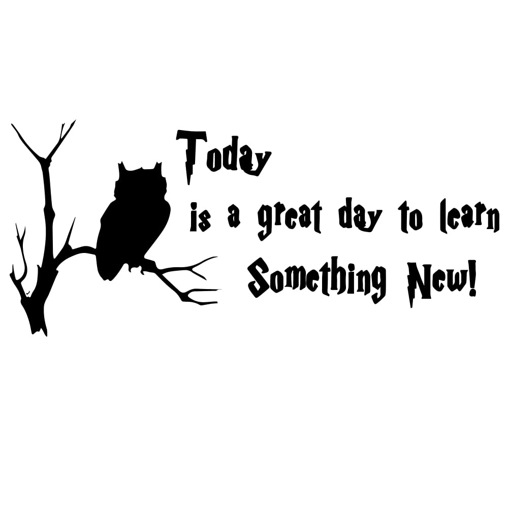 Today is a Great Day to Learn Something New Owl on Tree - Carved Black Vinyl Wall Decal Magic Halloween Fonts Art Letters for Kids Room Decor Non-Printed Sticker Without Edges