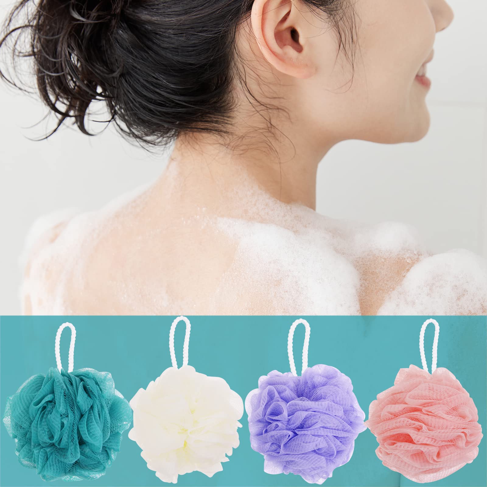 Ymemok 4Pcs Bath Shower Loofah Sponge 60g Mesh Balls Sponge Scrubber for Women and Men