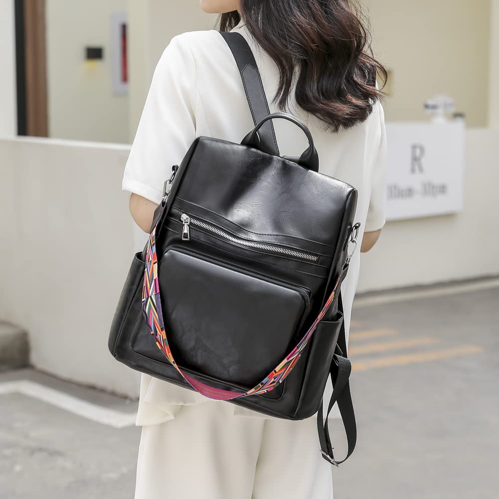 XIA WEI SI Women's Fashion Backpack Purse Multipurpose Design PU Leather Travel Bag Anti-theft Shoulder Bag and Handbag (Black)