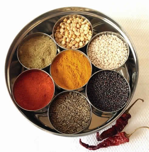 Satre Online and Marketing Stainless Steel Masala Box,Stainless Steel Spice Box,Spice Box with 7 Spice Containers, 2 Spoon With Lid,Spice box,Masala Box,Masala Dabba