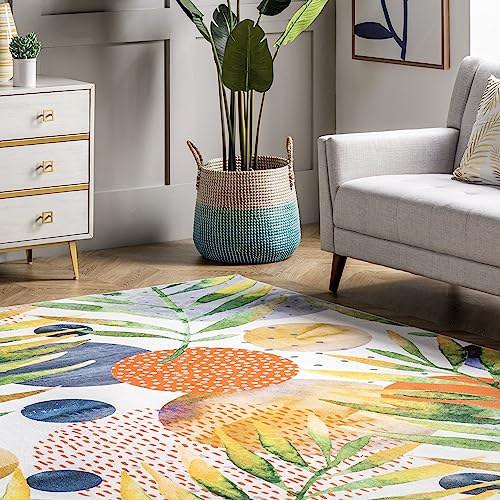 nuLOOM Amelia Machine Washable Tropical Ultra Thin Area Rug, 4' x 6', Green
