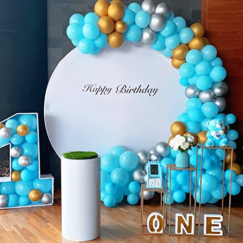Mocsicka White Round Backdrop Polyester Round Background Baby Shower Birthday Party Decoration Banner (8.2ft=98.4inch, White)