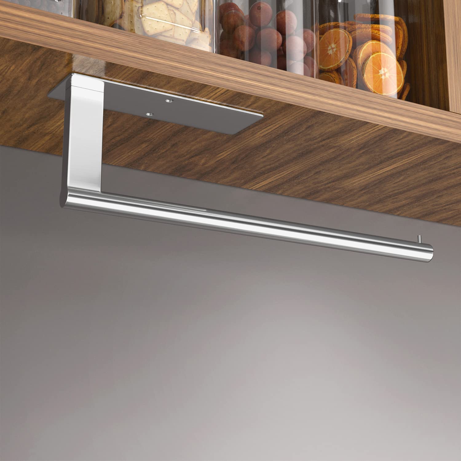 Paper Towel Holder Under Cabinet, Stainless Steel Kitchen Roll Holder Matte Black, Self-Adhesive Kitchen Towel Rack Wall-Mounted, Suitable for Pantry, Kitchen, RV