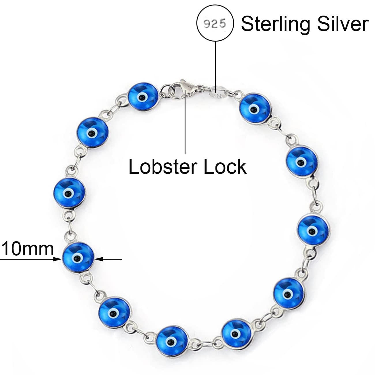 Savlano 925 Sterling Silver Glass Bead Evil Eye Bracelet - 7" inch Evil Eye Bracelet for Women Comes with Gift Box (CMT)