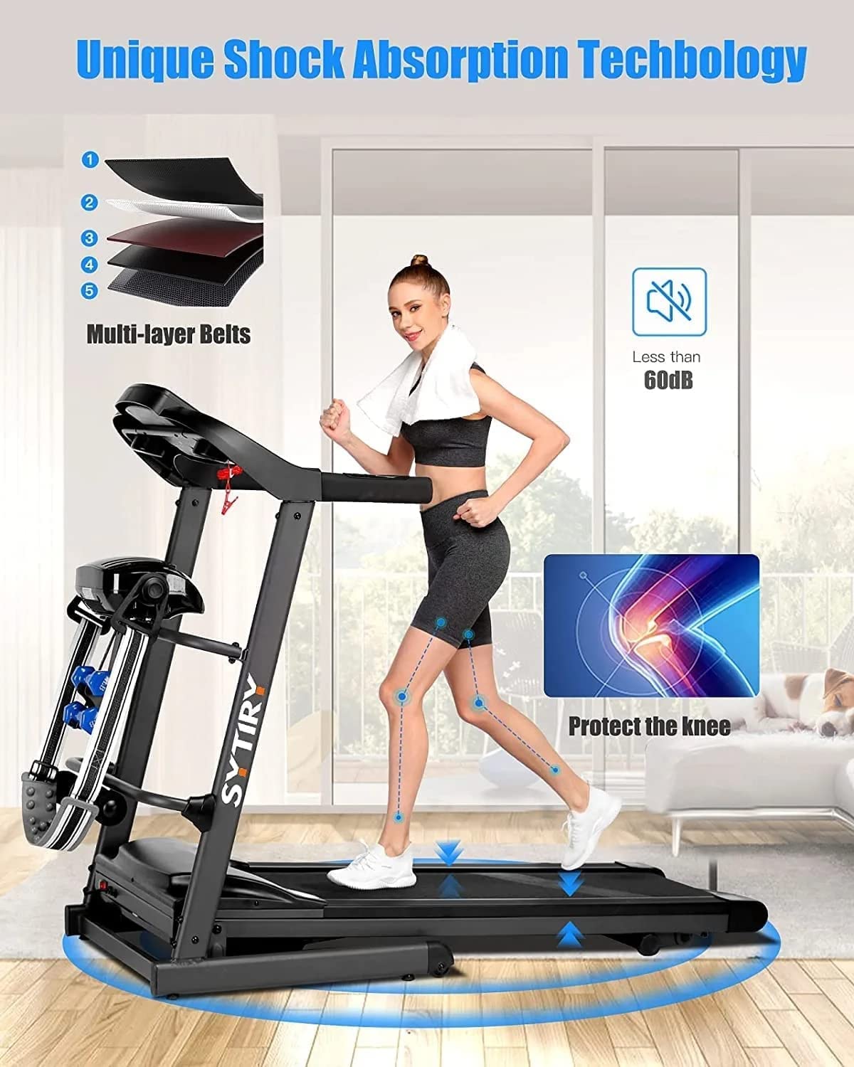 Treadmill 300 lb Capacity, Foldable Treadmill with Massage Head, Smart Electric Folding Treadmill Home Fitness Equipment with Incline TR12101