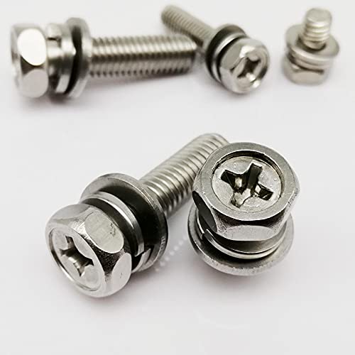 ZFX-WAHSER, M3 M4 M5 M6 M8 Stainless Steel Cross Phillips External Hex Hexagon Head SEM Screw Flat Washer Spring Gasket Assemble Bolt (Color : 60mm, Size : 10pcs M5)
