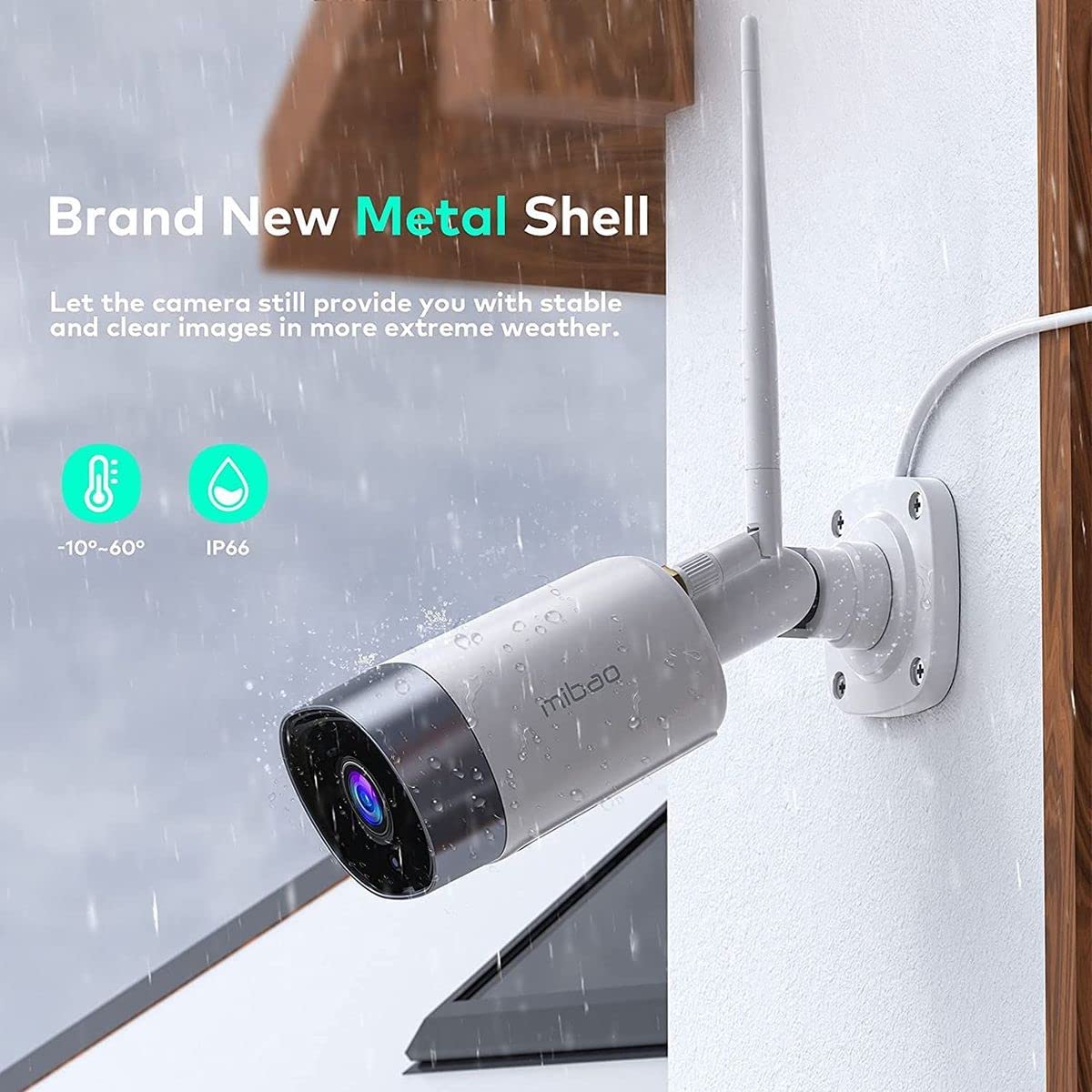 mibao Security Cameras Outdoor, 1080P WiFi Cameras for Home Security, IP66 Waterproof, with Two-Way Audio, Night Vision, Motion Detection, Compatible with iOS/Android (Use Wired Power)