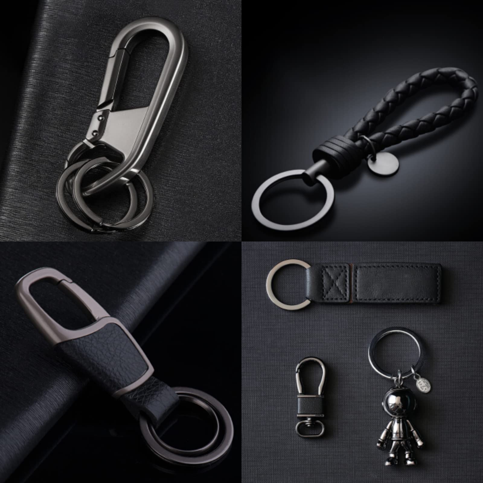 Ruesious Round Flat Key Ring (40 Pack)(15/20/25/30mm),Keyring Split Ring,Key Chain Ring Connectors,Electroplated Black Keychain,Keyring Loops