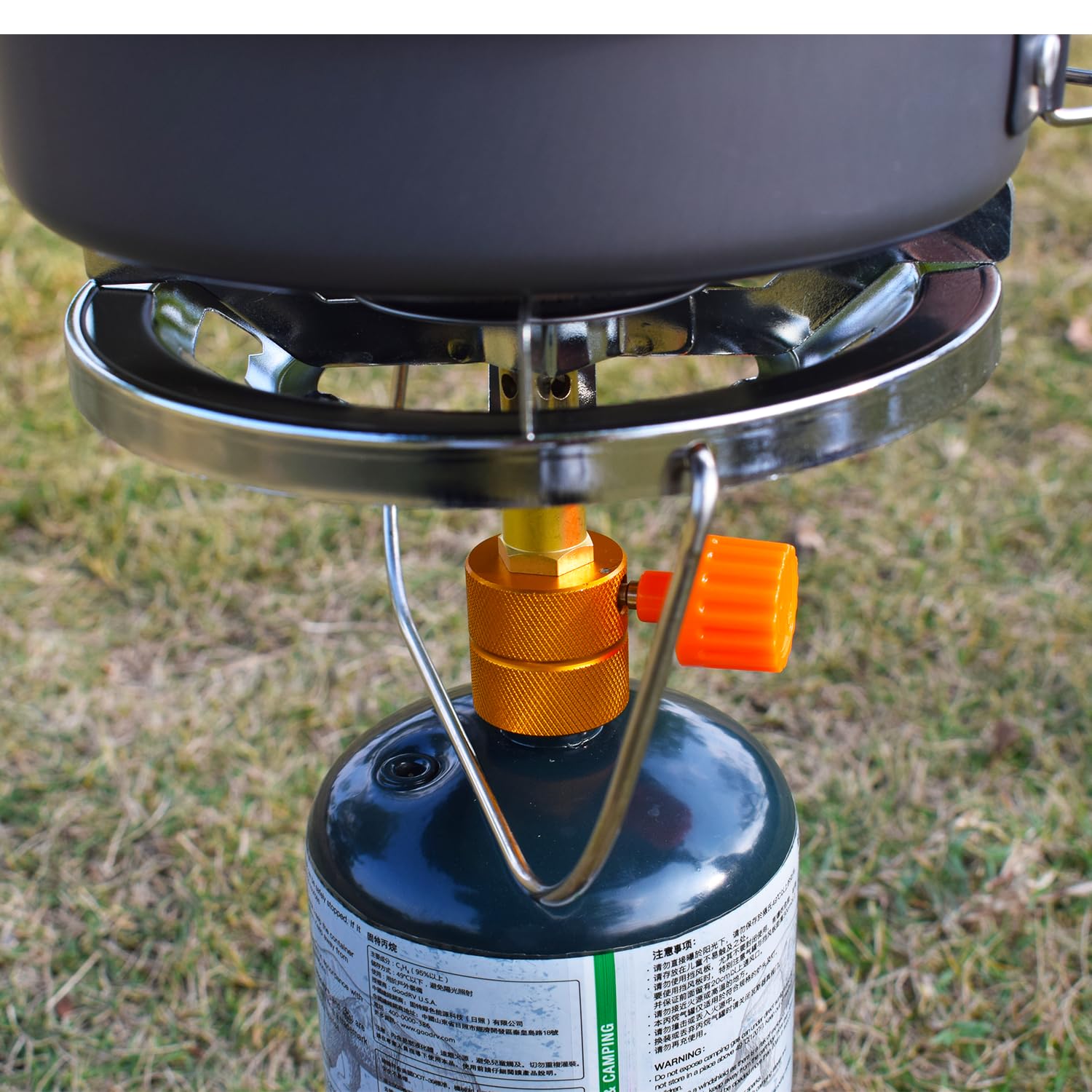 RANDDER Propane Stove Portable Camping Gas Stove 10,000 BTU Bottletop Single Adjustable Burner with 1 lb Tank Base Carrying Case Great for Backpacking Emergencies Outdoor