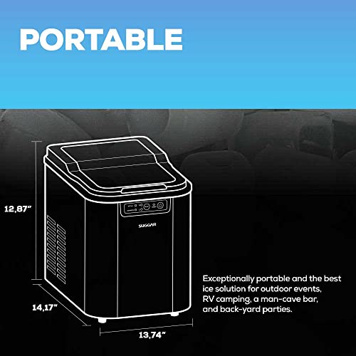 SUGGAR Ice Maker Machine β Mini Ice Machine with Scoop & Basket, 1.8 lbs Storage - Make 26 lbs Ice in 24 Hours β Self Cleaning Mode with Drainage Compact β Portable Ice Cube Maker (Indoor Outdoor)