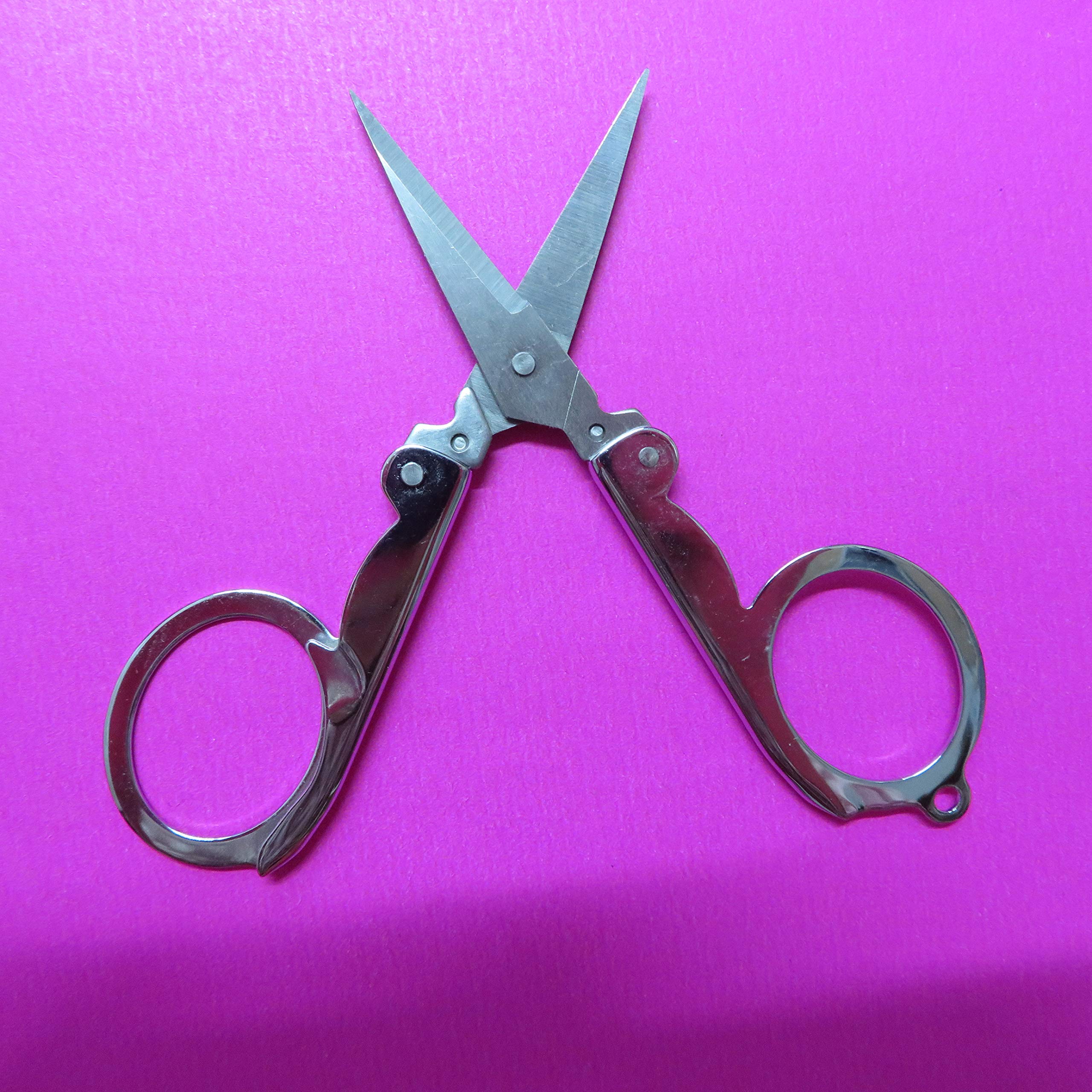 Ouyatoyu 12pcs Stainless Steel Folding Pocket Portable Foldable Mini Travel Scissors Small Scissors Paper Thread Snips Craft Cutter Pointy Sewing Yarn Cutter, Fold Up Scissors