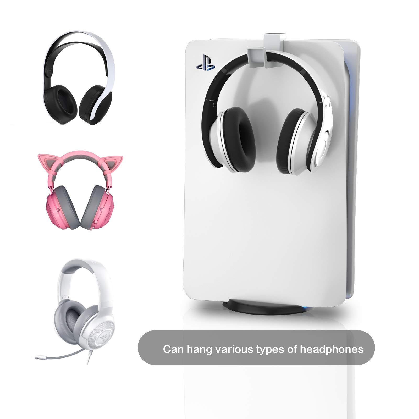 OLYGIVE PS5 Headphone Holder, PS5 Headset Hanger, Compatible with Universal Gaming Headsets - White (1 Pack)