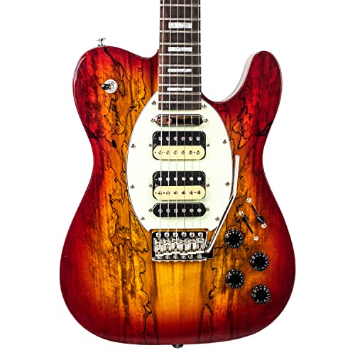 Sawtooth 6 String ET Hybrid Electric Guitar, Spalted Maple Trans Cherry Burst with Wilkinson Tremolo & Pro Series Gig Bag, Right (ST W-SMTCB)