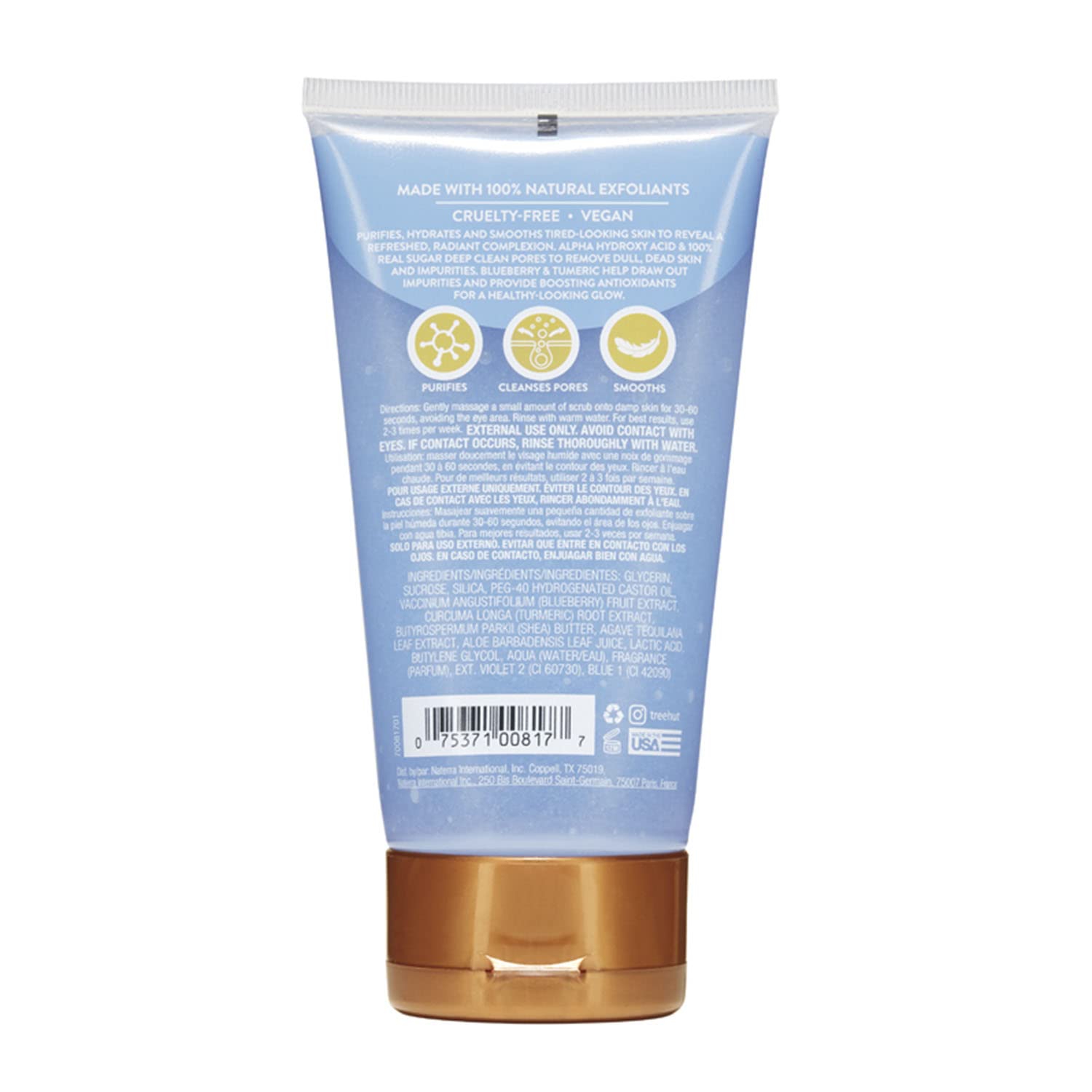 Tree Hut Blueberry & Turmeric Purifying Face Scrub | Deep Cleans Pores to Remove Dead Skin & Impurities | Alpha Hydroxy Acid | Vegan, Free of Parabens, Formaldehyde Donors, & Sulfates | 7.4 fl oz.