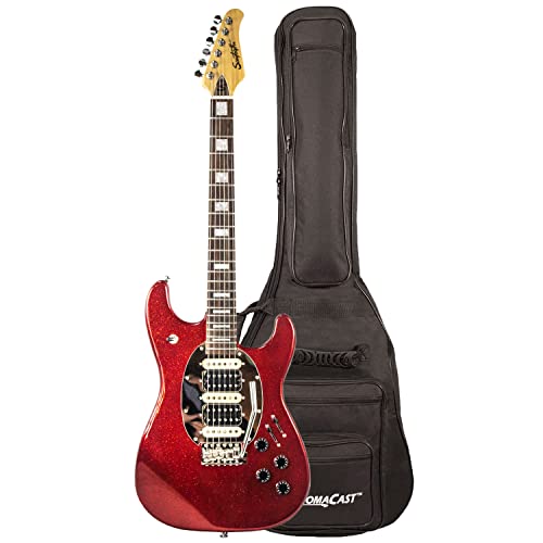 Sawtooth 6 String ES Hybrid Electric Guitar with Wilkinson Tremolo, Blood Red Sparkle w Pro Series Gig Bag, Right (ST BRS)