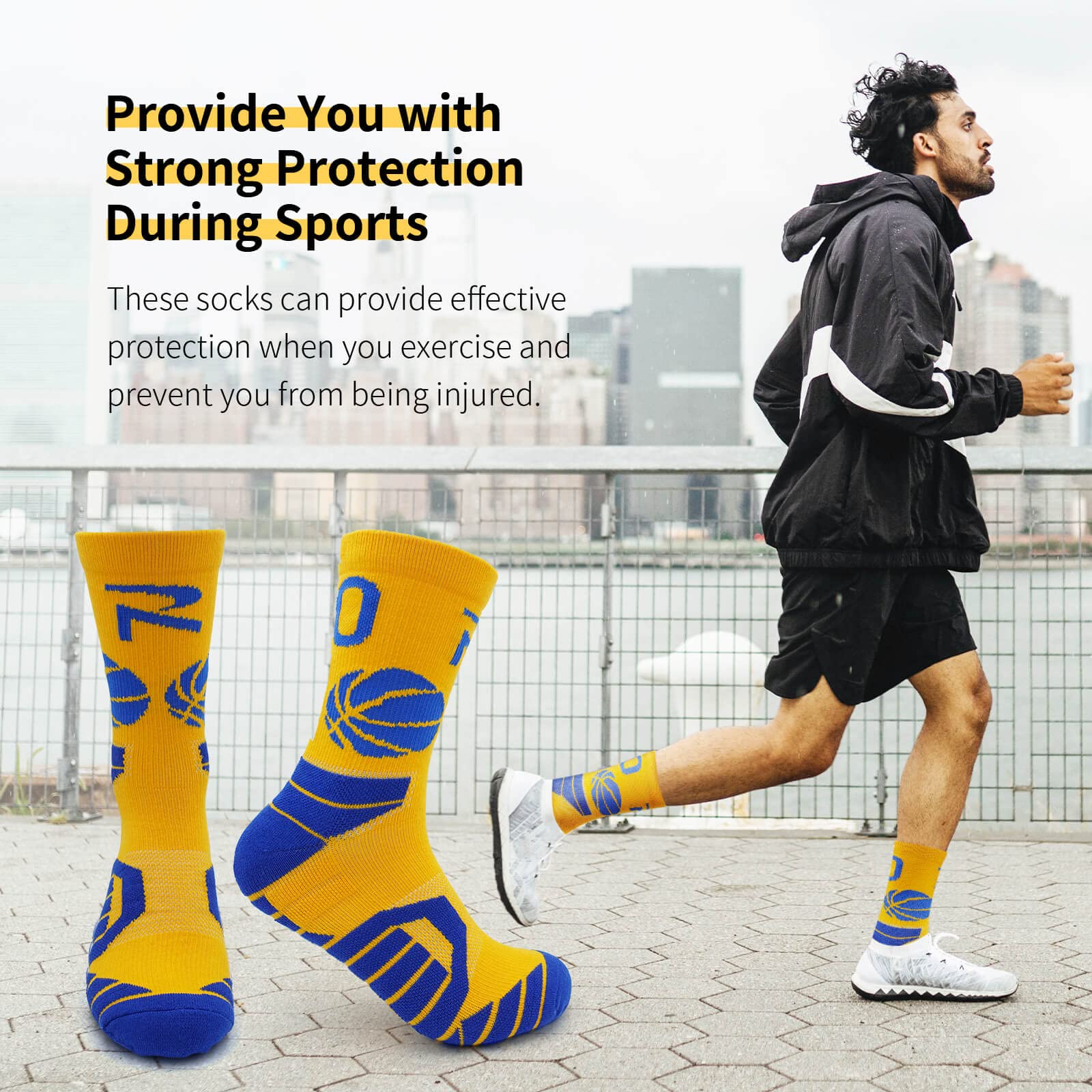Ruinlong Elite Basketball Socks, 3 Pack Athletic Socks Thick Compression Sports Socks for Men & Women(Yellow/White/Purple)