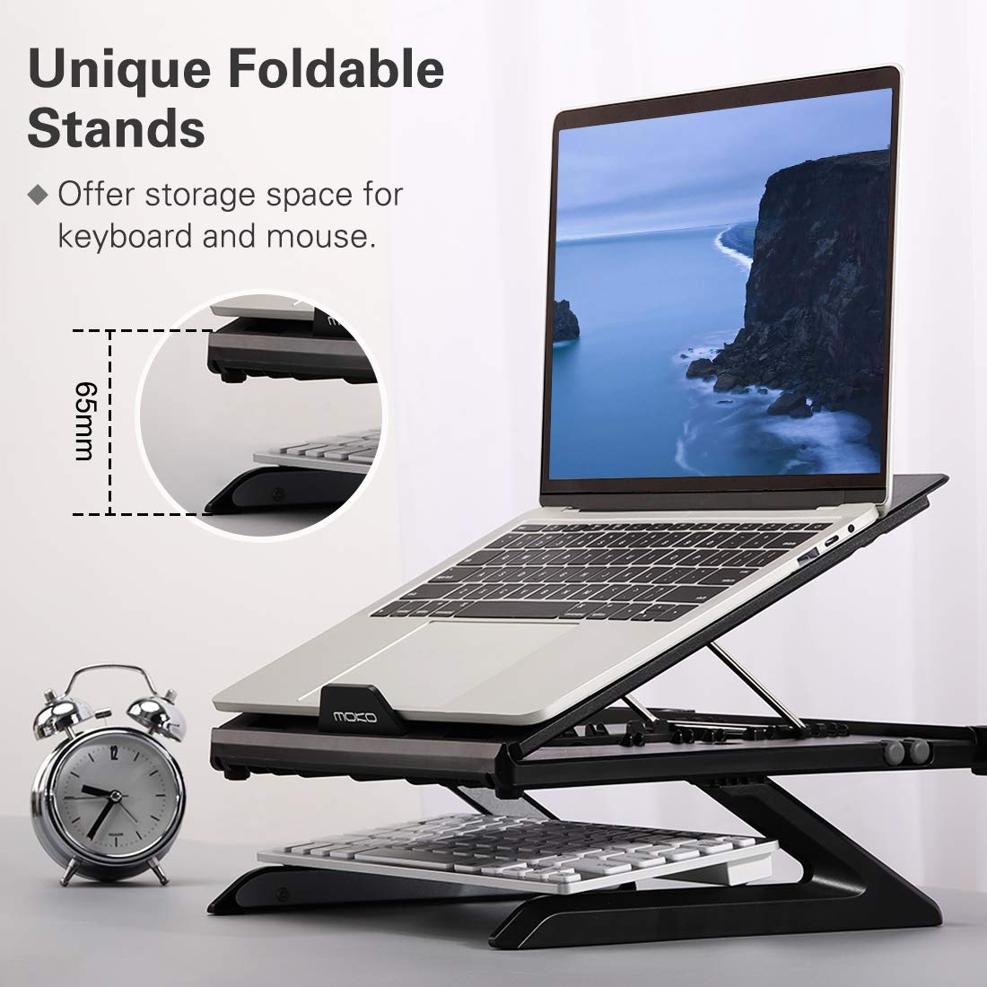 MoKo Laptop Stand, Multi-Angle Adjustable Laptop Holder for Desk Foldable Computer PC Riser Anti-Slip Mount for 2021 MacBook Pro 14", MacBook Pro Air, Surface Laptop, Notebook (10-15 Inch), Black