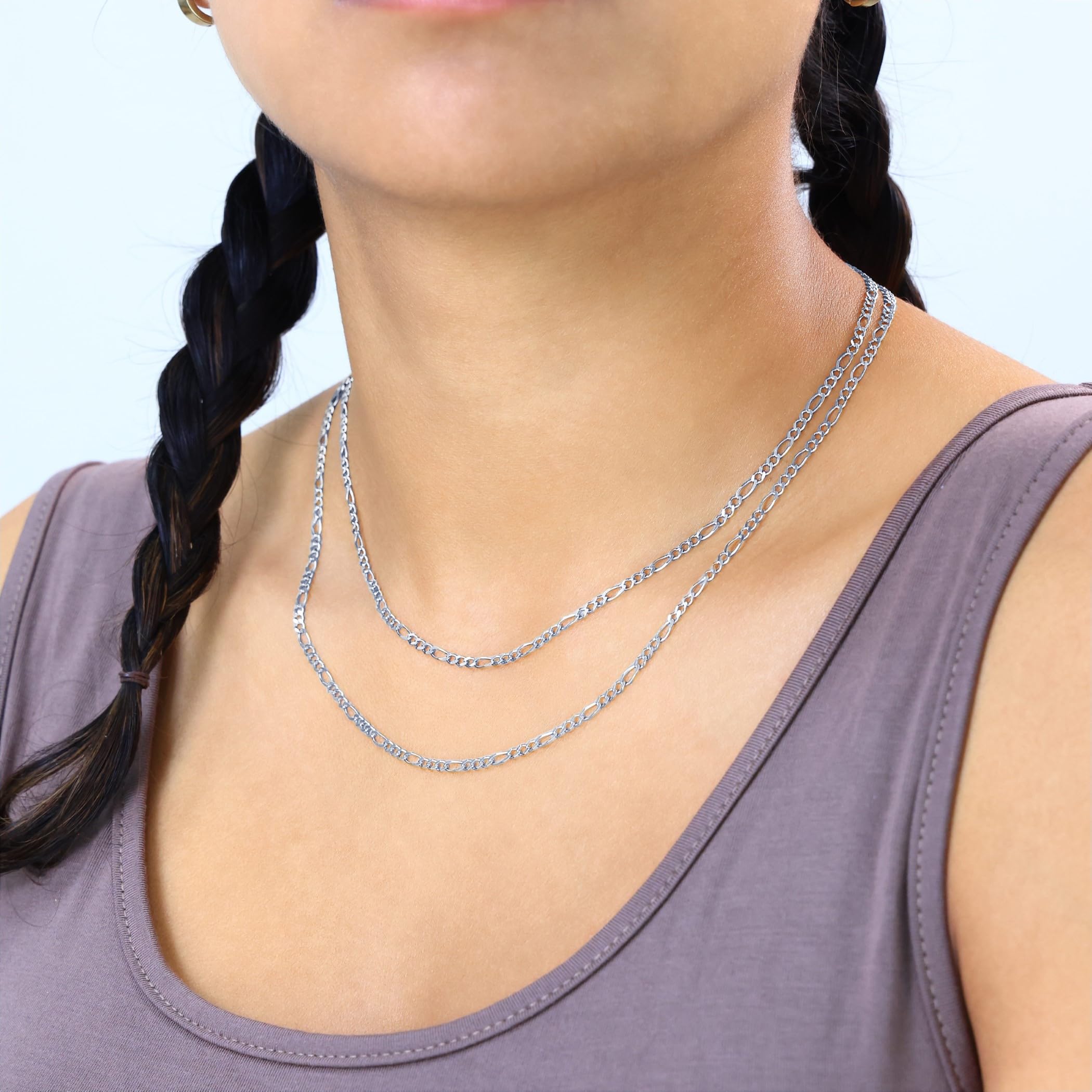 Nuragold 10k White Gold 2.75mm Solid Figaro Chain Link Pendant Necklace, Mens Womens Jewelry 16" 18" 20" 22" 24" 26"