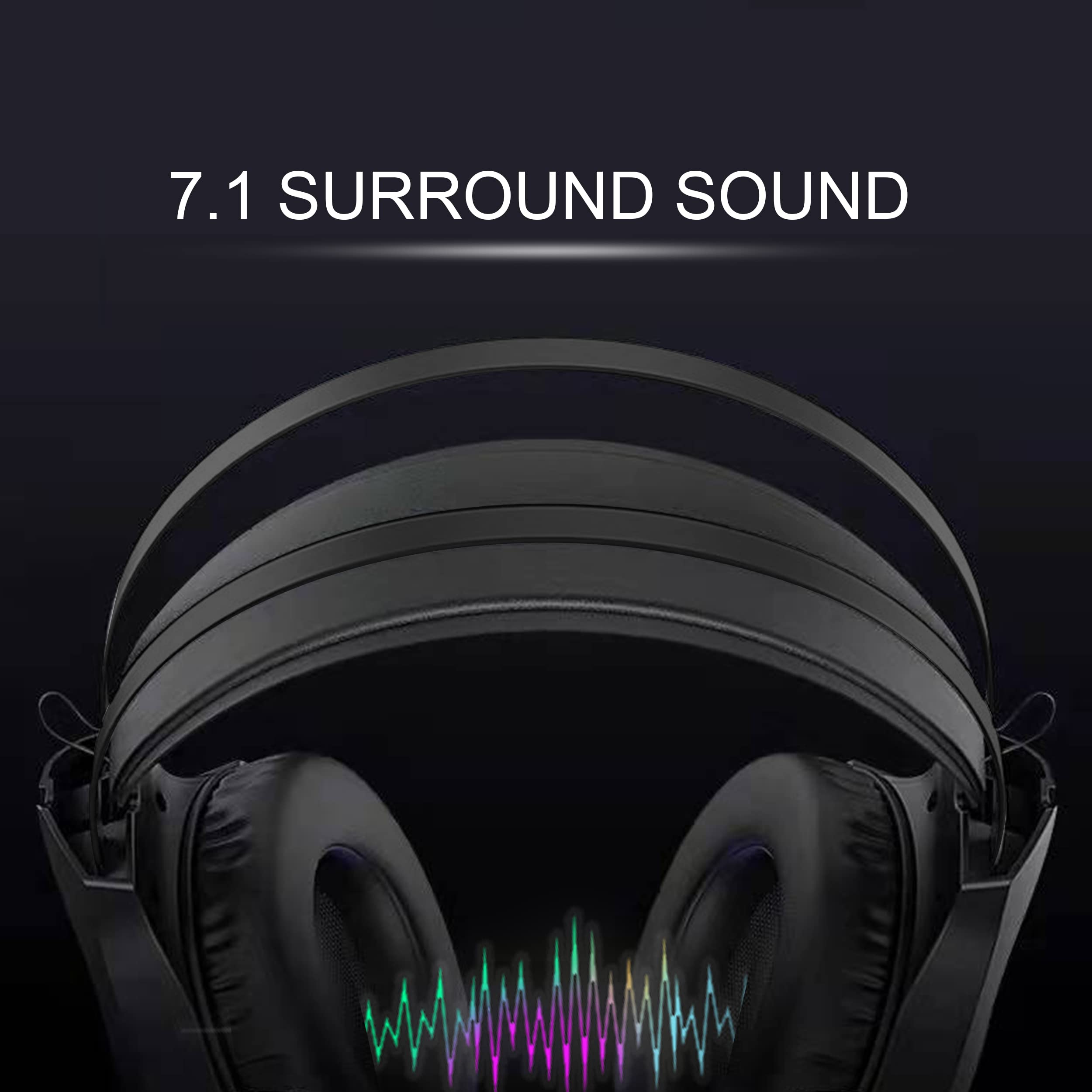RAFIKI Gaming Headset with Microphone for PS4, PS5, Laptop, PC,Mobile Phone,7.1 Surround Sound Headphones,Memory Foam Ear Pads LED Lights, Self-Adjusting Over Ear Headset