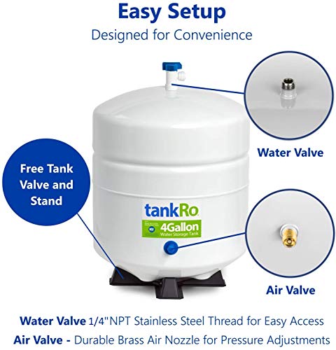 tankRo RO132-TNK RO Water Filtration System Expansion Tank 4 Gallon Capacity β NSF Certified β Compact Reverse Osmosis Water Storage Pressure Tank 1/4" Tank Ball Valve