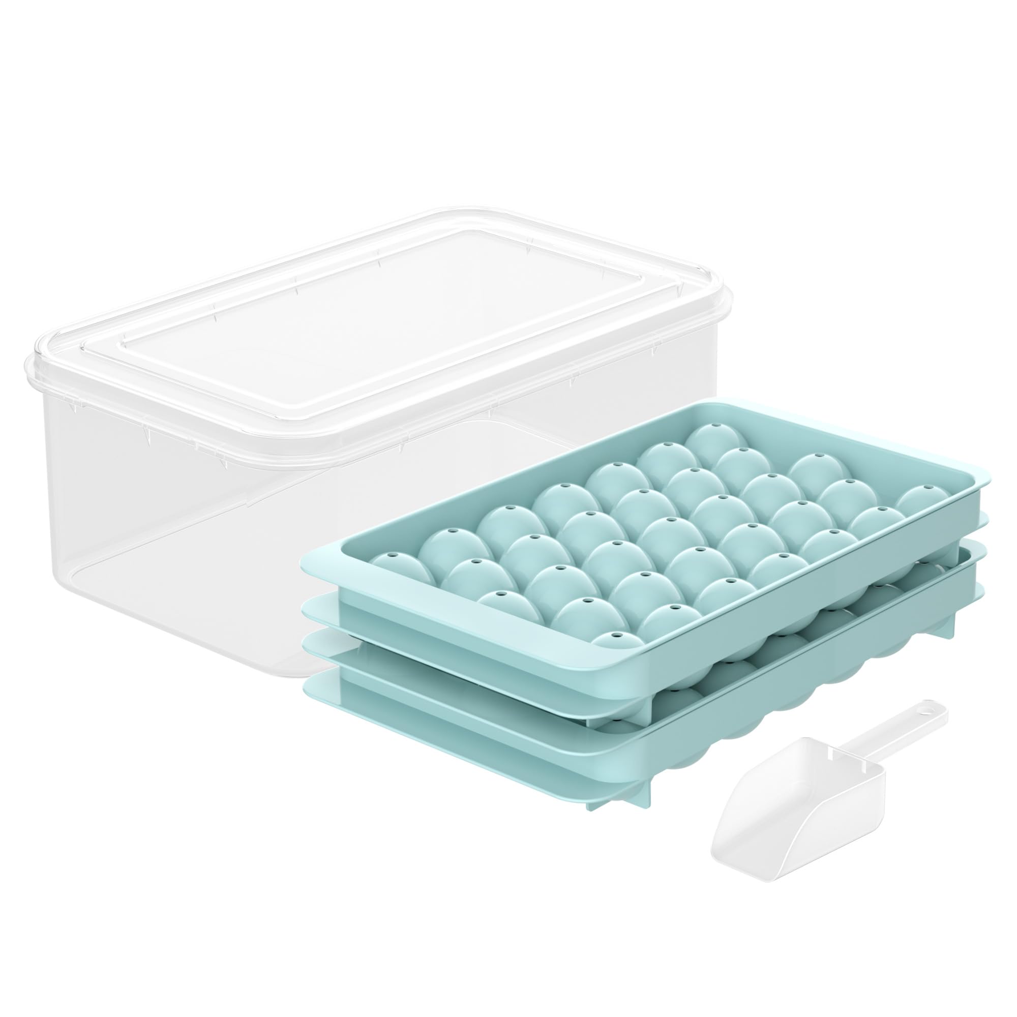 Ultrean Ice Cube Tray with Lid and Bin, Round Ice Cube Tray for Freezer, Making 66pcs Easy Release Ice Cube for Coffee, 2 Trays 1 Ice Container & Scoop